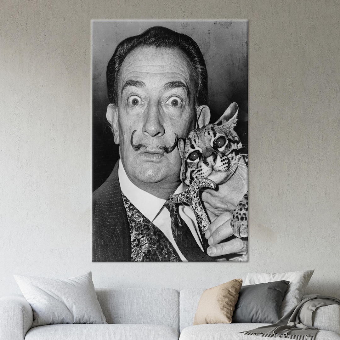 Salvador Dali Wall Art, Dali With Cat, Cat Lover Gift, Salvador Dali ...