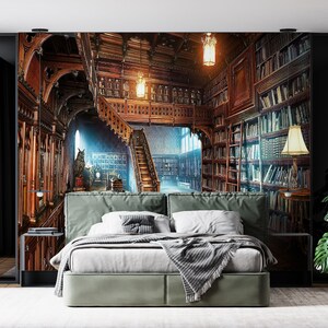 Library Wallpaper Mural: 3D Papercraft Books, Custom Size Self-adhesive ...