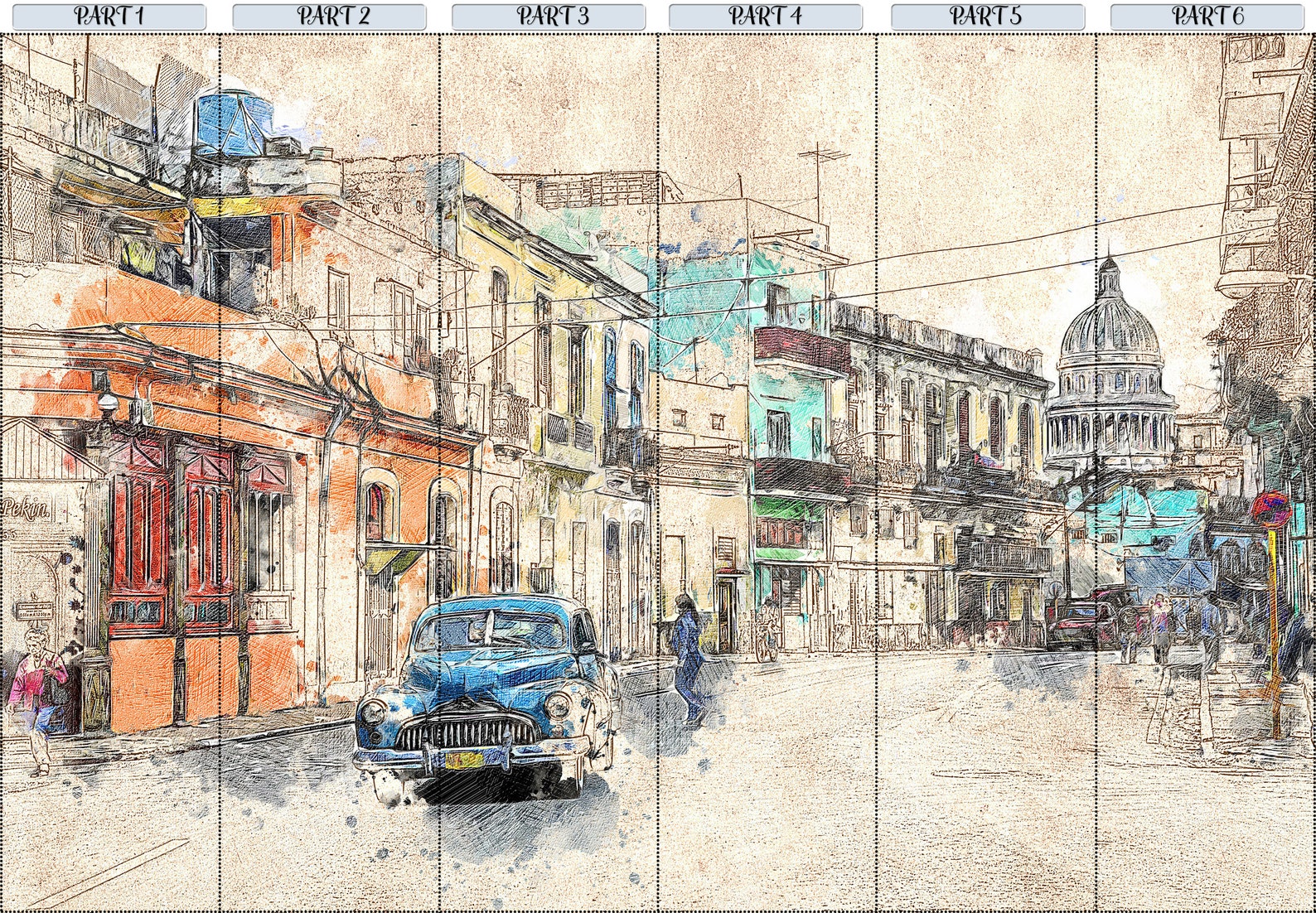 City Street View Wall Mural: Colorful Architecture Drawing - Etsy