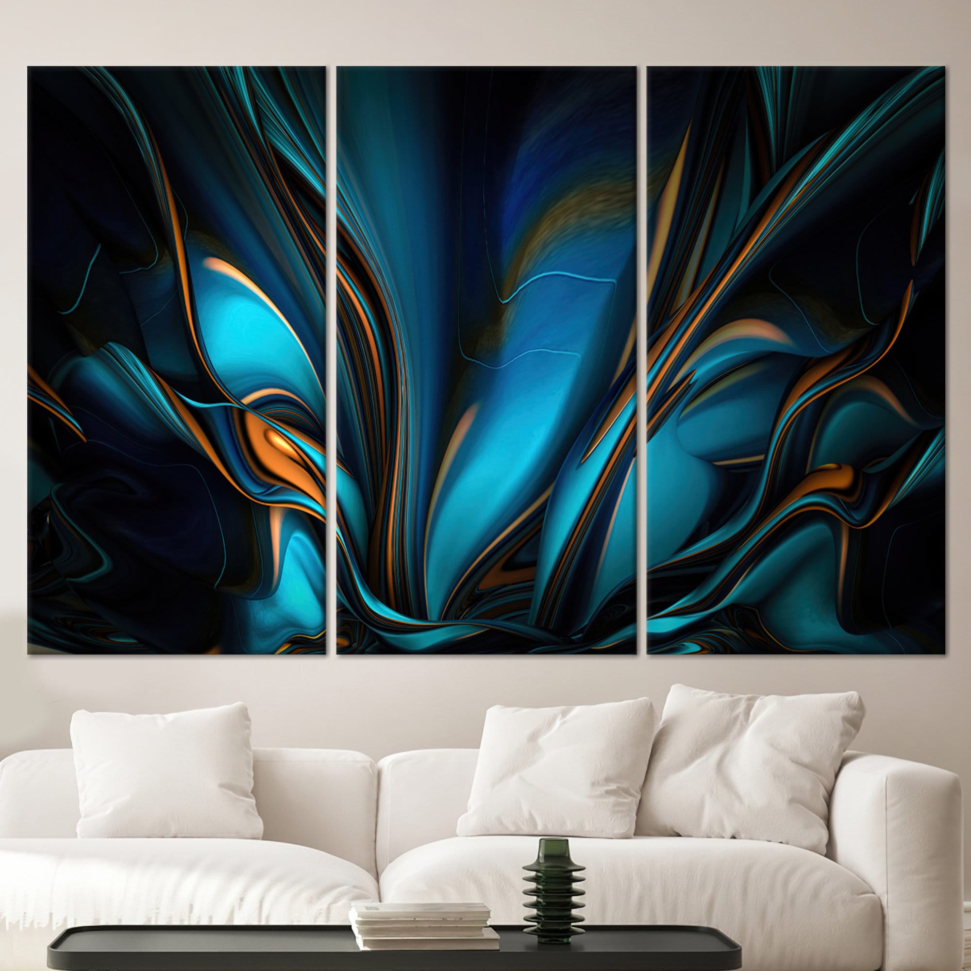 Abstract Blue and Orange Art Canvas Print, Modern Canvas Art, Blue and ...