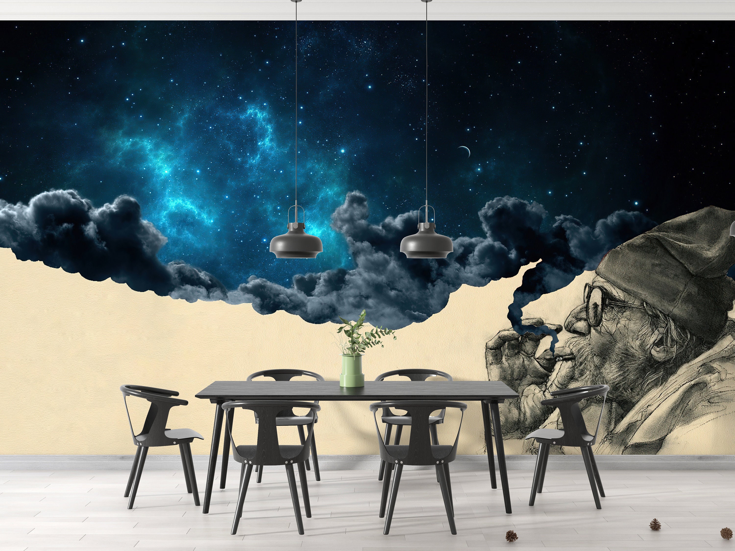 Modern Wall Decals Smoking Out in Space Wallpaper - Etsy