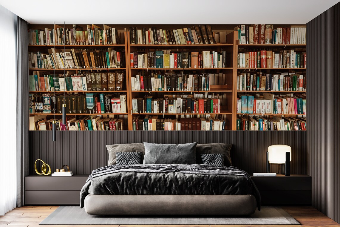 Library Wallpaper Book Wall Decor Modern Digital Paper Gift - Etsy