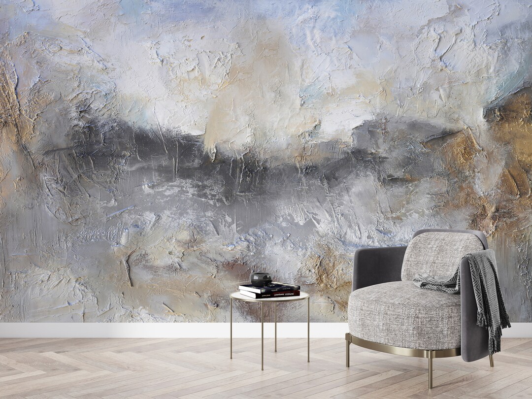 Gray Plaster Art, Beige Wall Paper, Modern Wall Mural, Wall Decals ...