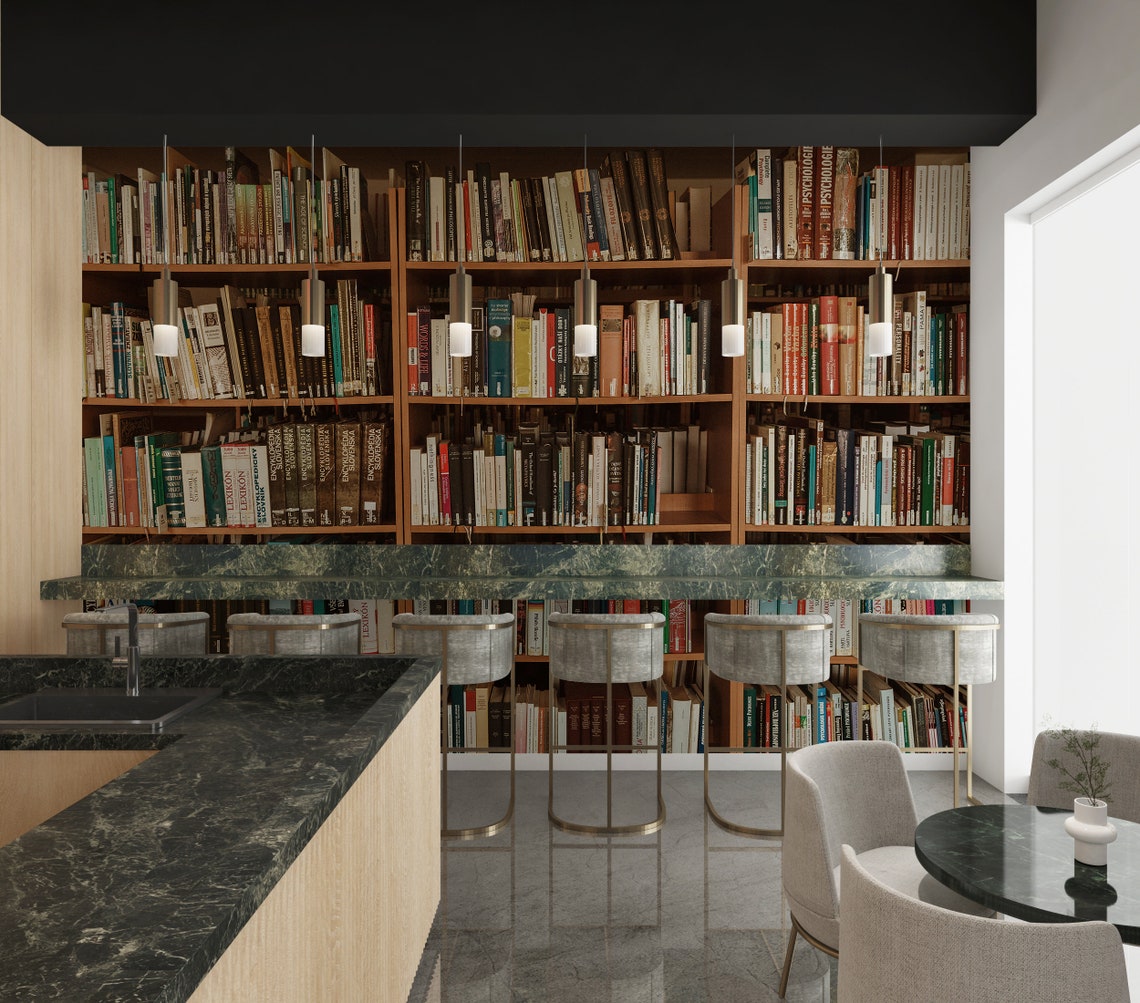 Library Wallpaper Book Wall Decor Modern Digital Paper Gift - Etsy