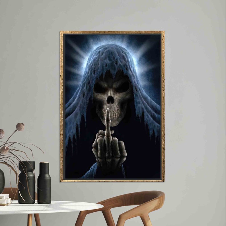 Middle Finger Art, Satanic Demon Art, Skull Wall Decor, Modern Artwork ...