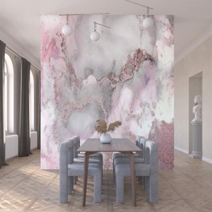 Pink and Gray Marble Wall Mural, Wall Decorations, Pink Wall Art, Pink ...