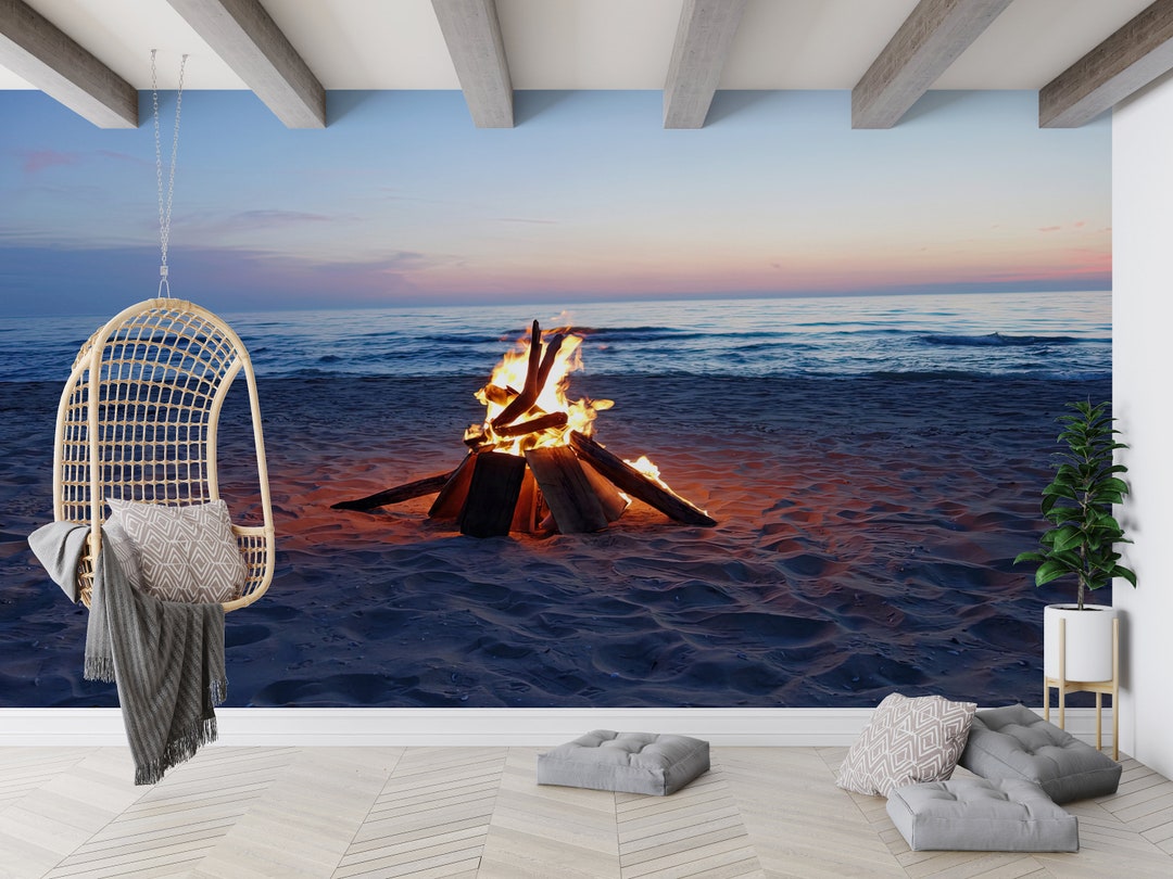 Camp Fire Landscape Paper Art, Camp Fire Wall Poster, Seascape Wall ...