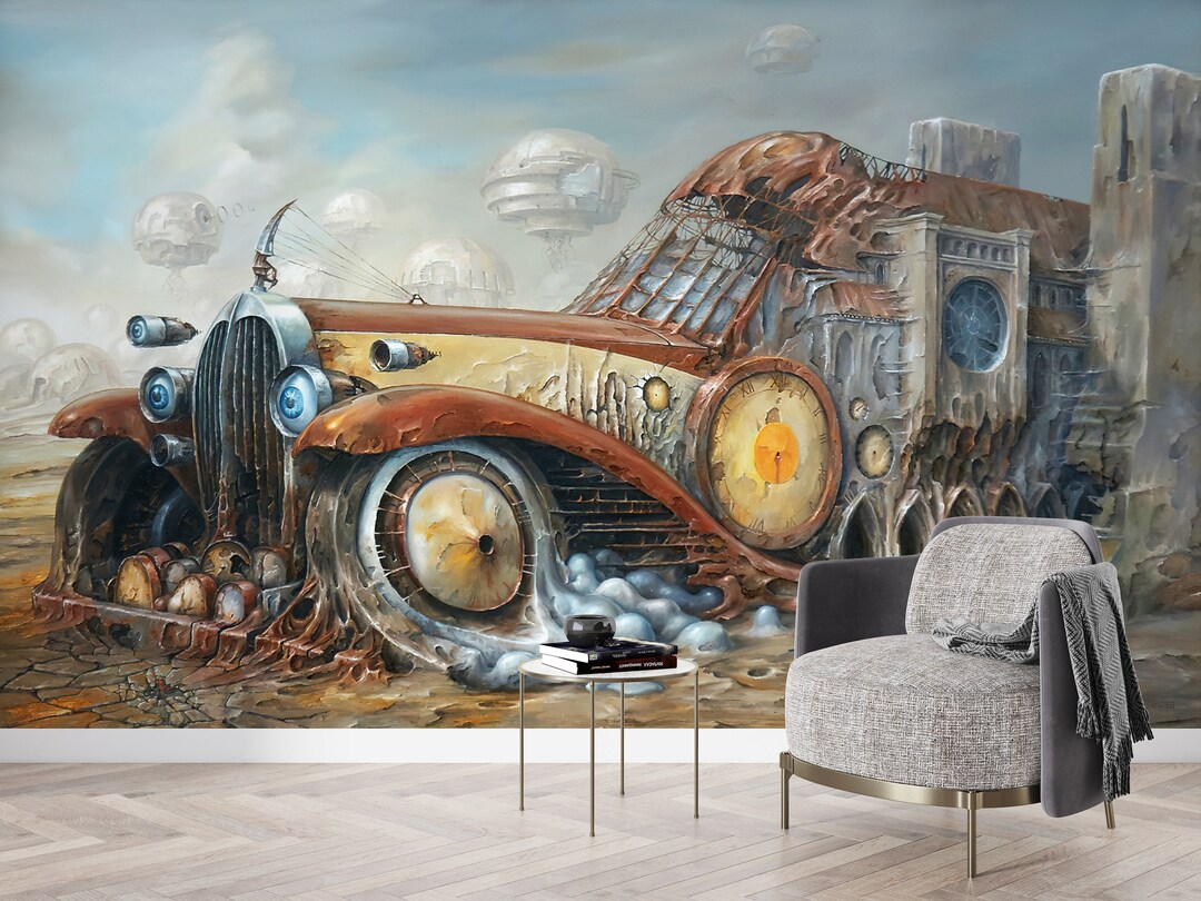 Surreal 3D Car Wallpaper: Abstract Art Deco Wall Print - Etsy