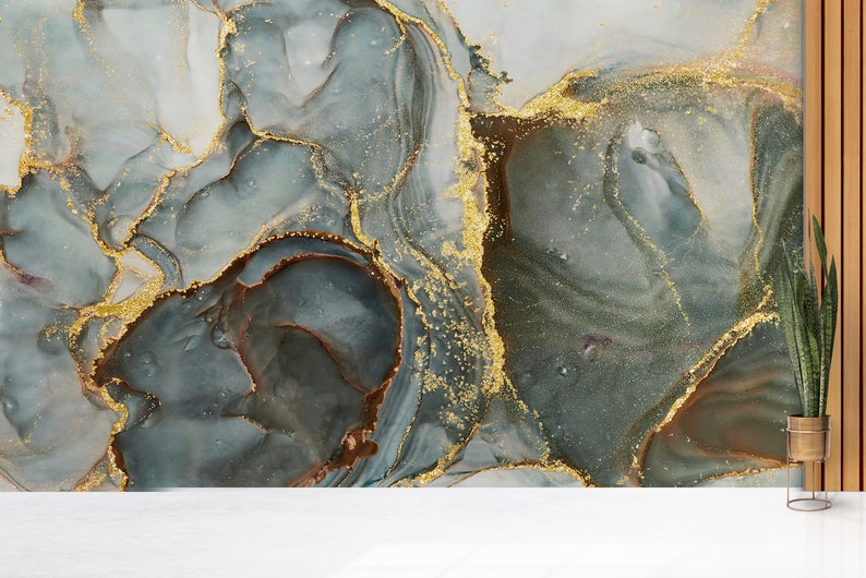 Green and Gold Marble Digital Paper, Modern Wall Decals, Contemporary ...