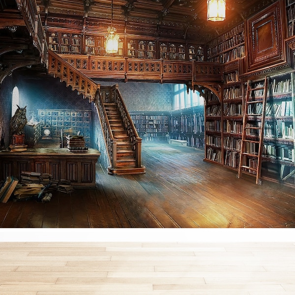 Custom Paper Wallpaper Library Books - Etsy