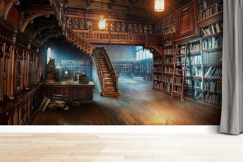 Library Wallpaper Mural: 3D Papercraft Books, Custom Size Self-adhesive ...
