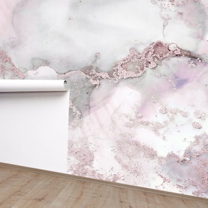Pink and Gray Marble Wall Mural, Wall Decorations, Pink Wall Art, Pink ...
