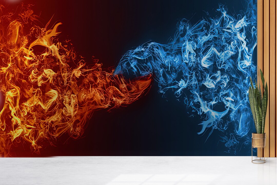 Fire and Ice Abstract Wallpaper: Element War Paper Craft - Etsy