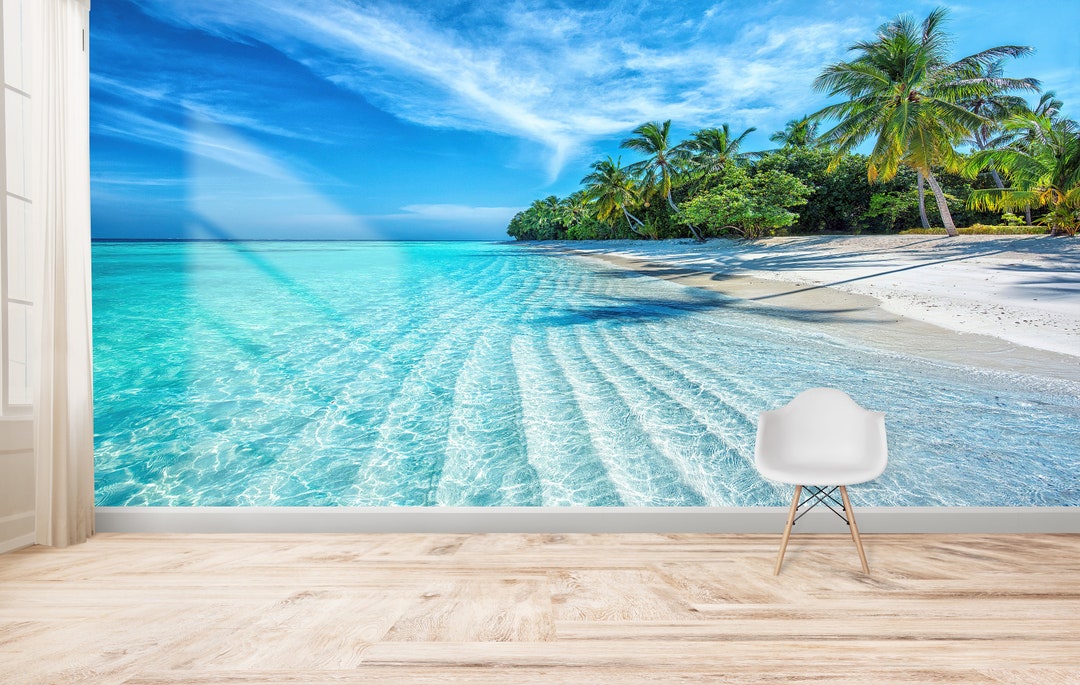Tropical Beach Wallpaper Mural: Ocean View Wall Art - Etsy