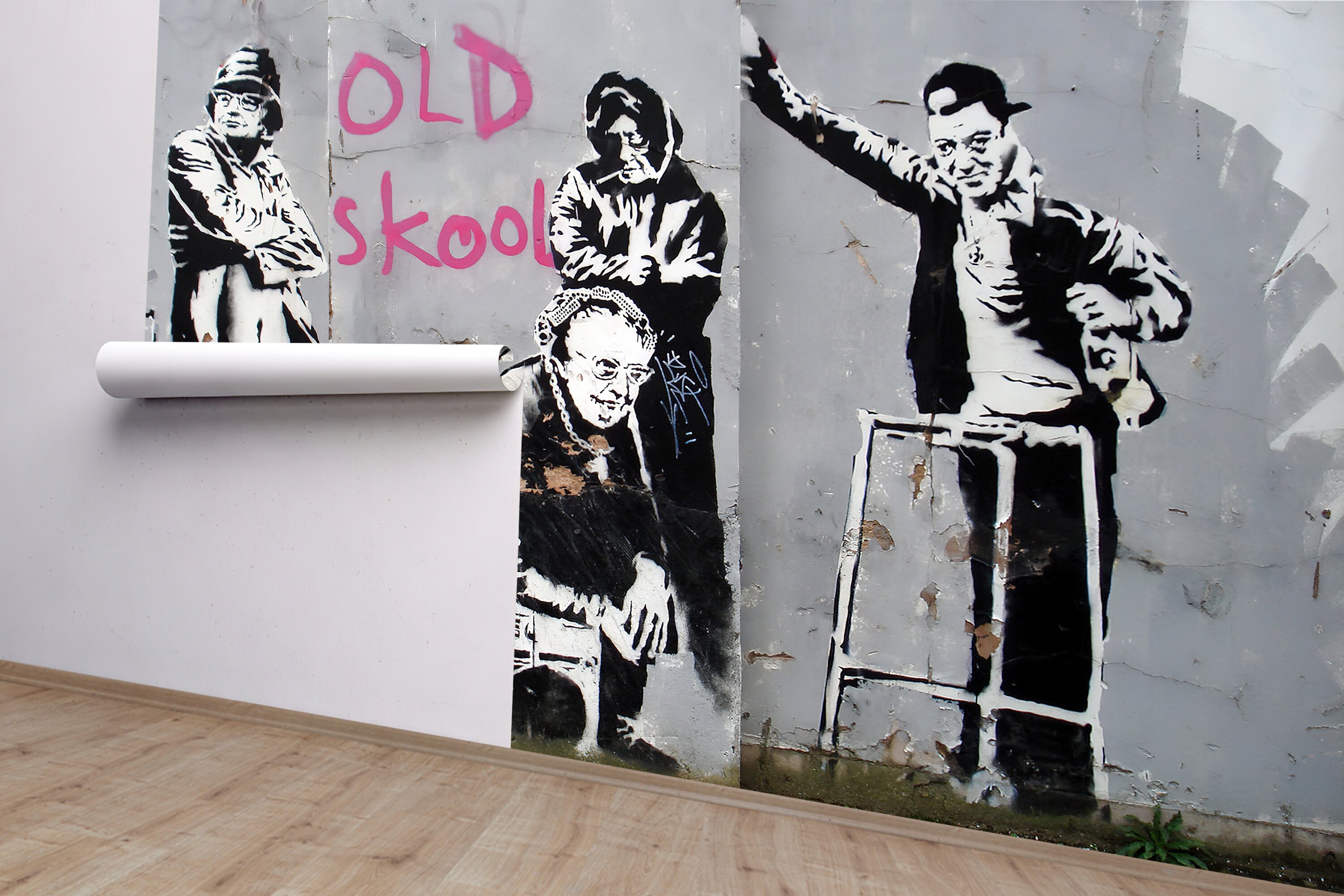 Banksy Old Skool Art Iconic Wallpaper Grannies Wall Paper Old Skoll Wall Poster Graffiti