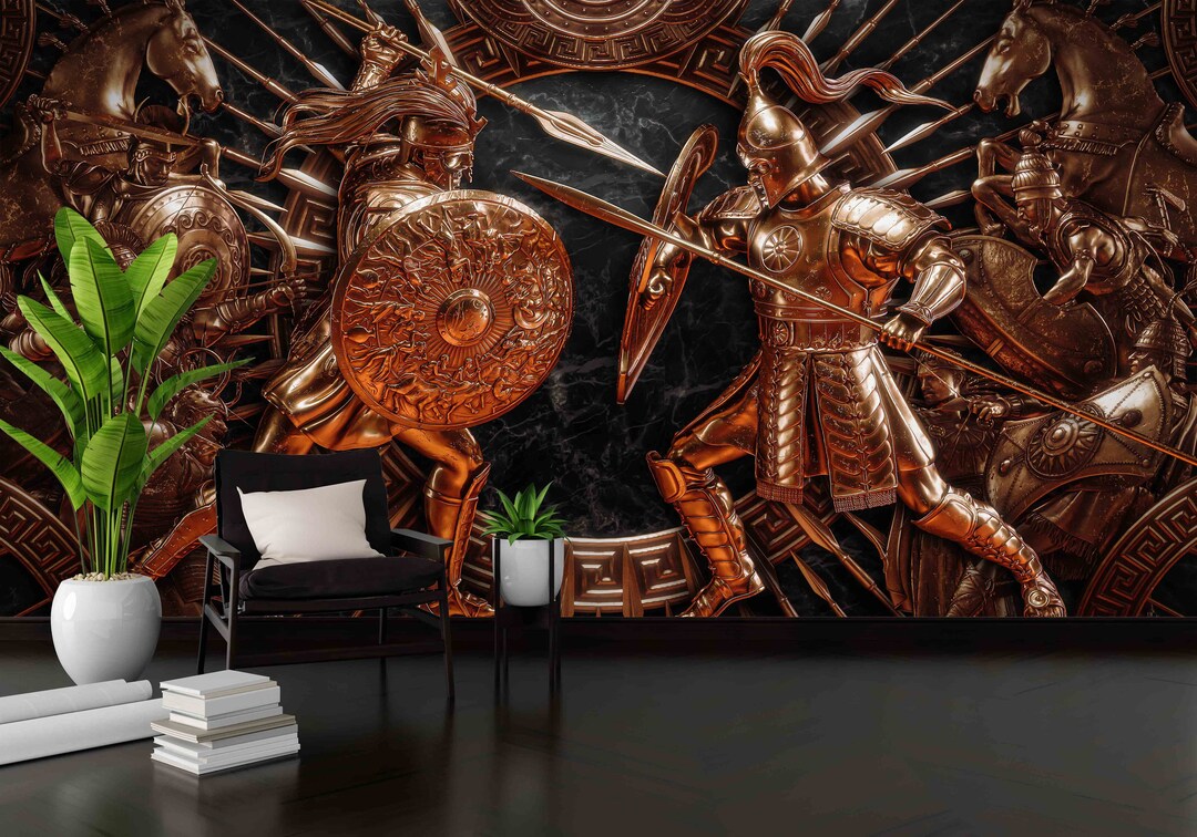 Spartan Warrior Wallpaper: Game Room Paper Art - Etsy