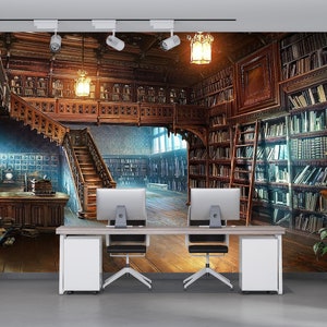 Library Wallpaper Mural: 3D Papercraft Books, Custom Size Self-adhesive ...