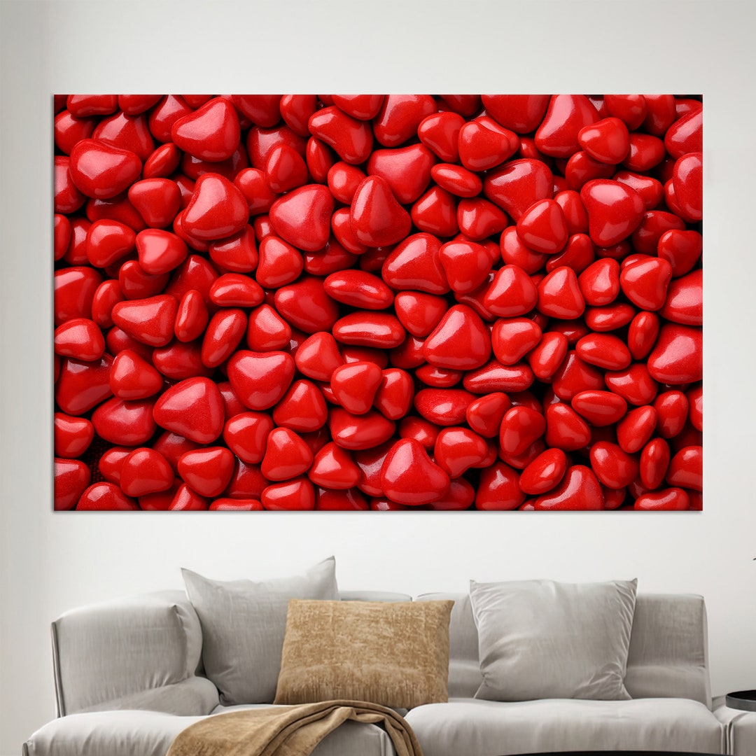 Heart Candy Art Decor, Red Hearts Wall Decor, Large Glass Wall Art ...
