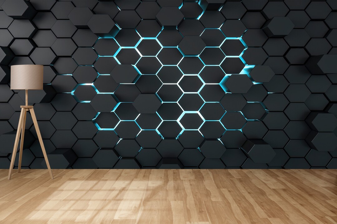 Black Geometric 3D Effect Removable Wallpaper Mural - Etsy