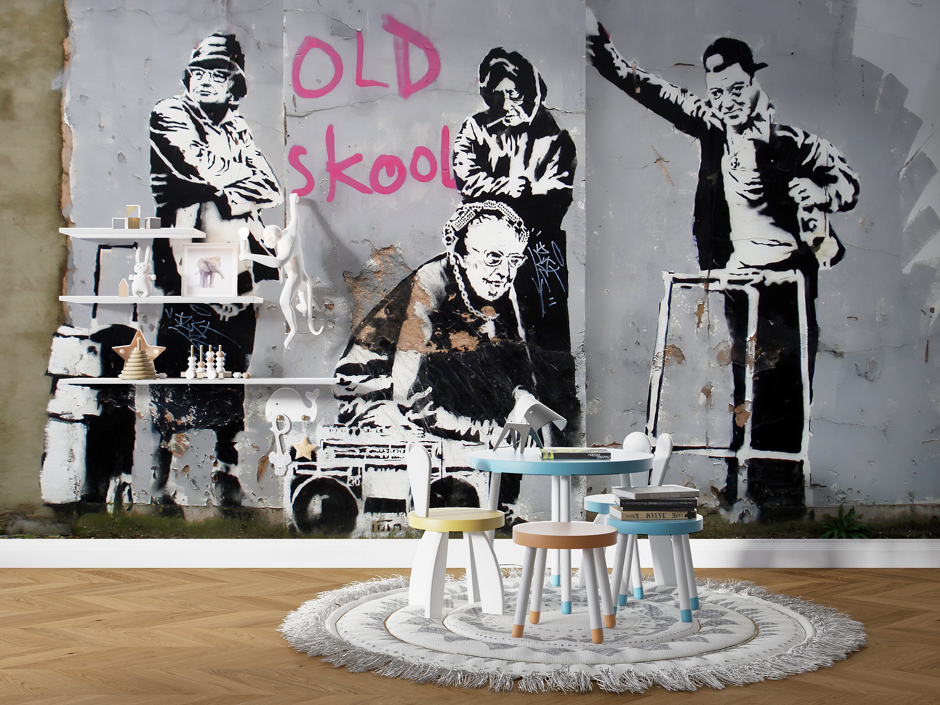 Banksy Old Skool Art Iconic Wallpaper Grannies Wall Paper Old Skoll Wall Poster Graffiti