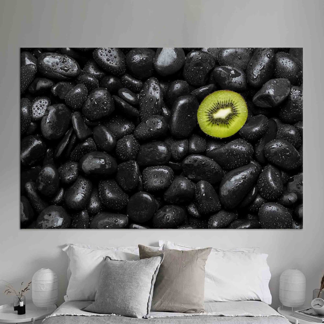 Kiwi Wall Art, Stone Fruit Kiwi Art, Black Wall Art, Trendy Canvas Art ...