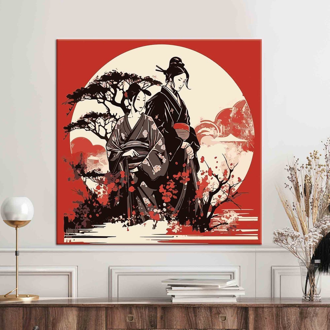 Geisha and Samurai Tempered Glass Wall Art: Japanese Decor - Etsy