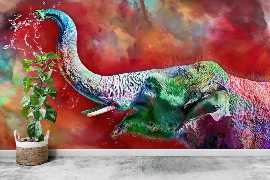 Elephant Wall Mural, Cute Elephant Wall Paper, Colorful Elephant Paper ...