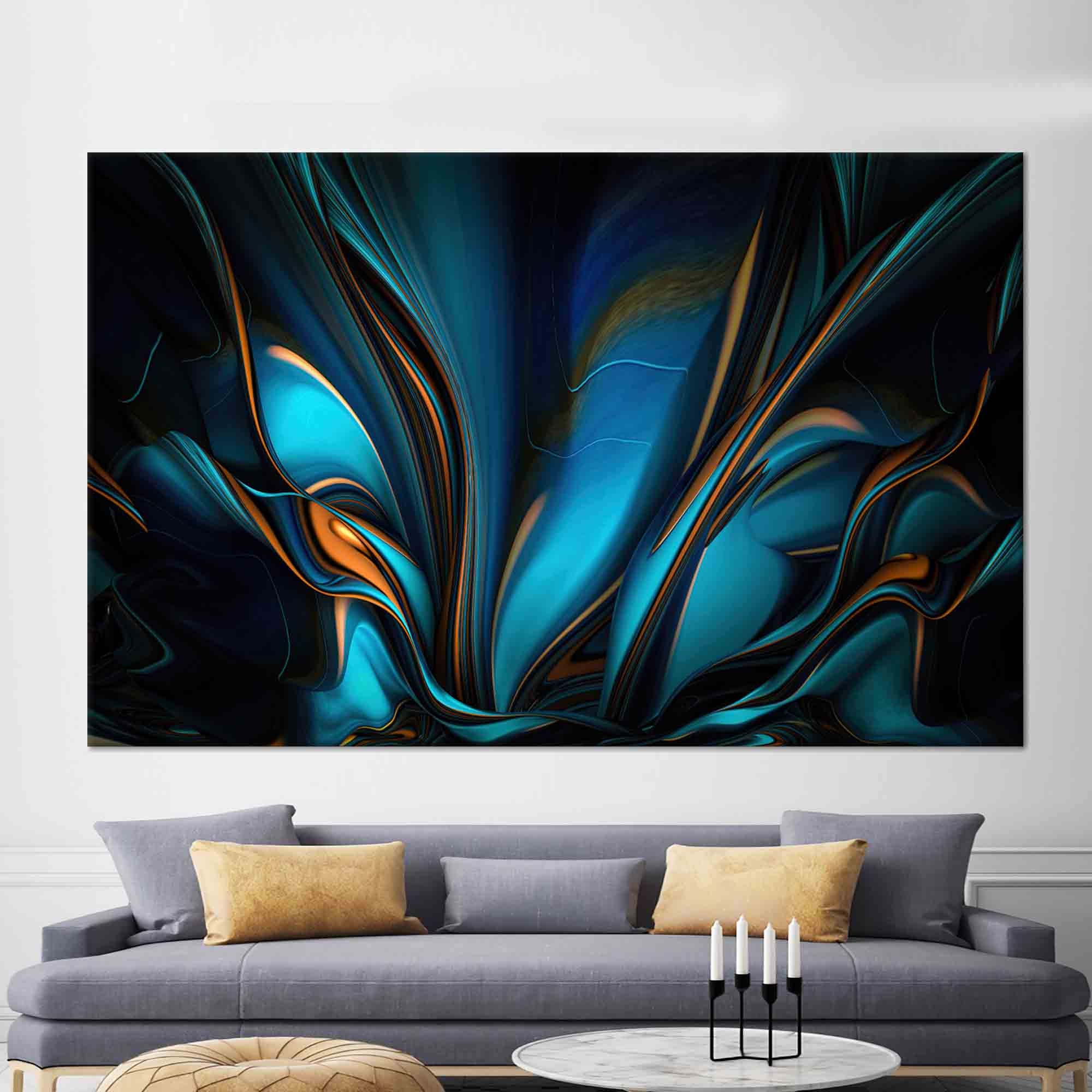 Abstract Blue and Orange Art Canvas Print, Modern Canvas Art, Blue and ...