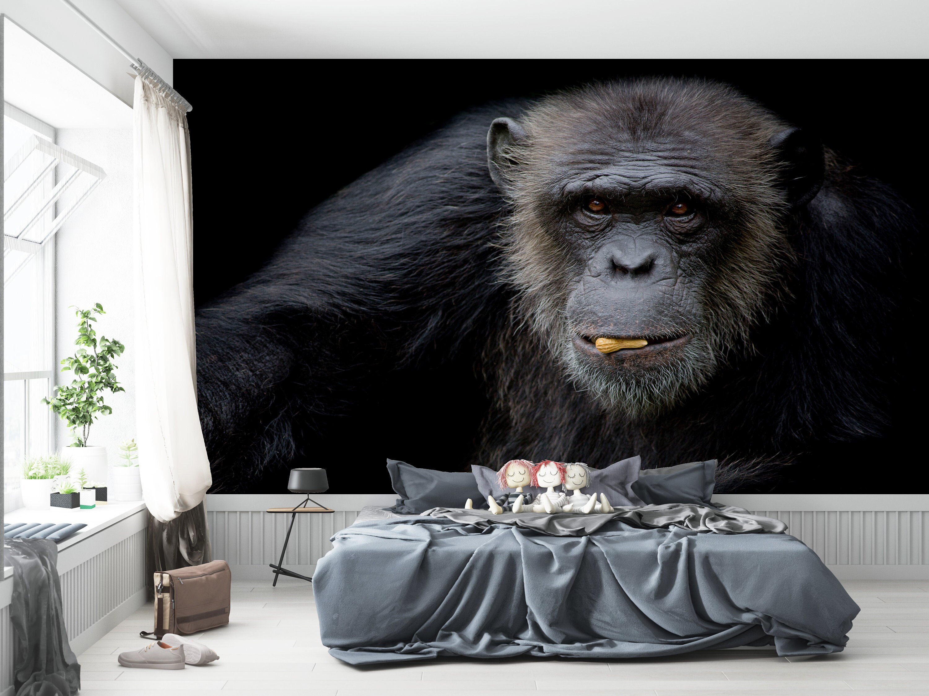 Chimpanzee Wallpaper Mural, Animal Wall Art, Monkey Wallpaper - Etsy