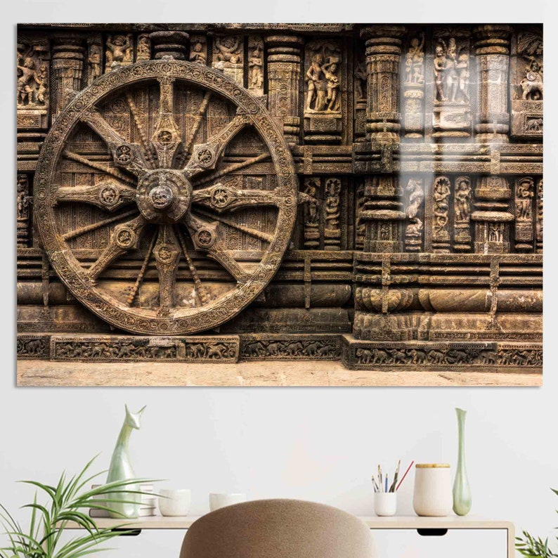 Konark Sun Temple Art: Indian Chakra Wall Decor, Tempered Glass - Etsy ...