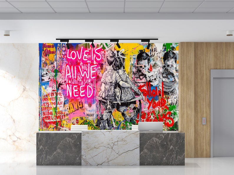 Love Need Wallpaper Love is All We Need Wall Painting Do It - Etsy