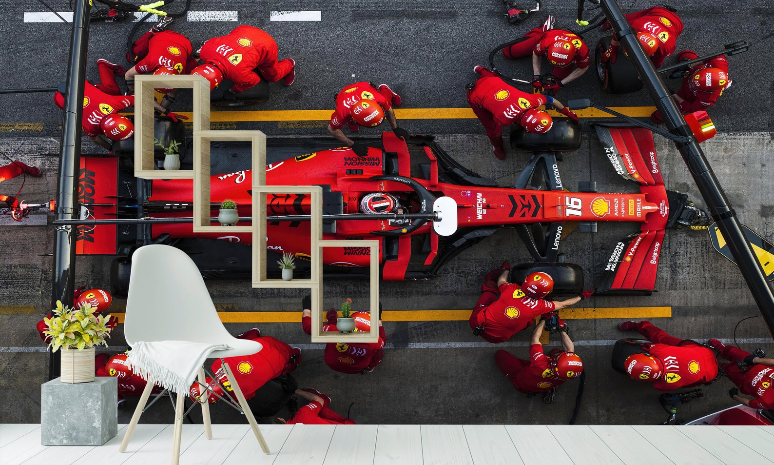 Ferrari F1 Pit Stop Wallpaper Mural: Charles Leclerc Garage Decor - Etsy