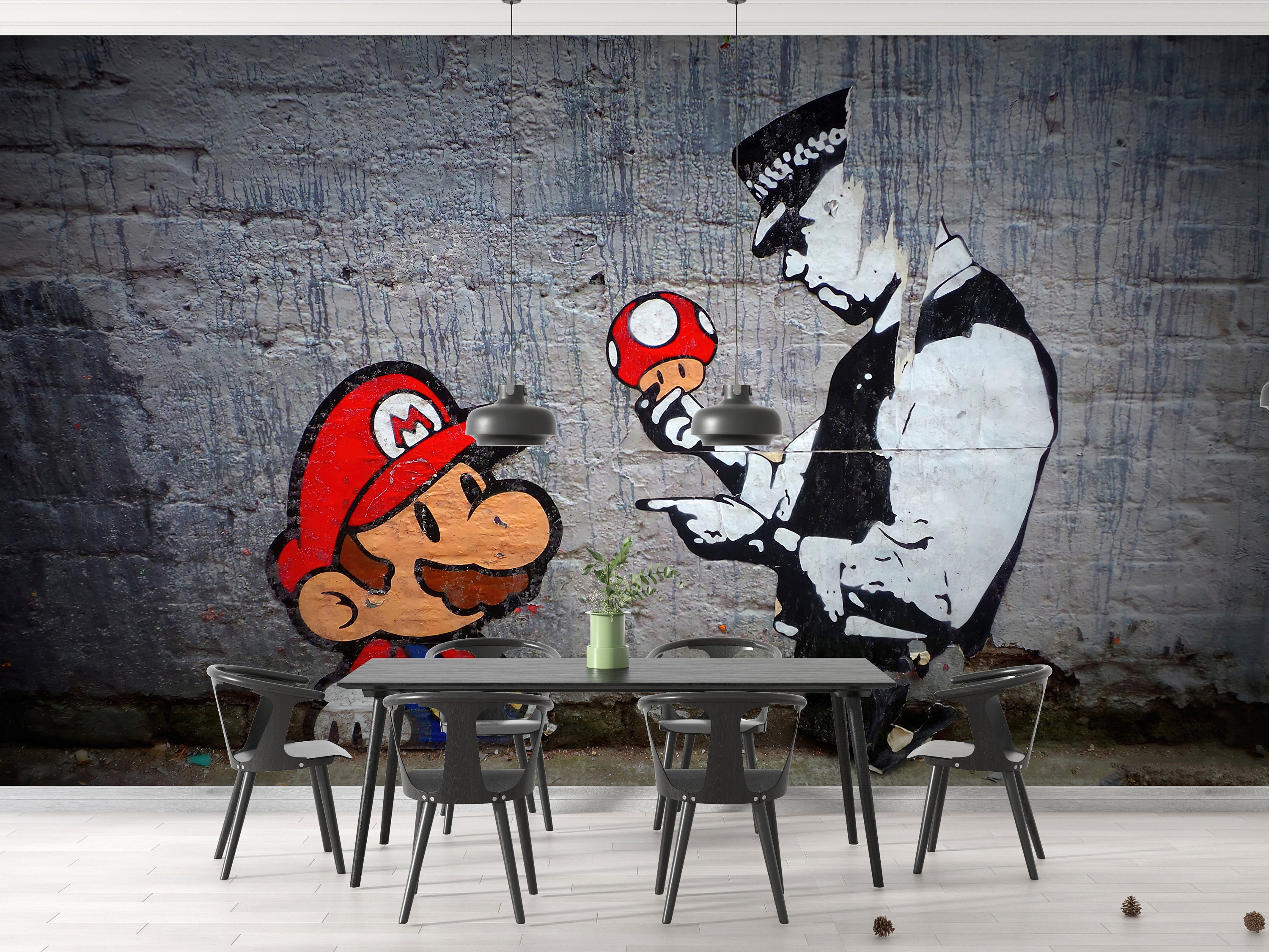 Mario Graffiti Wallpaper: Banksy Style Gaming Room Mural - Etsy