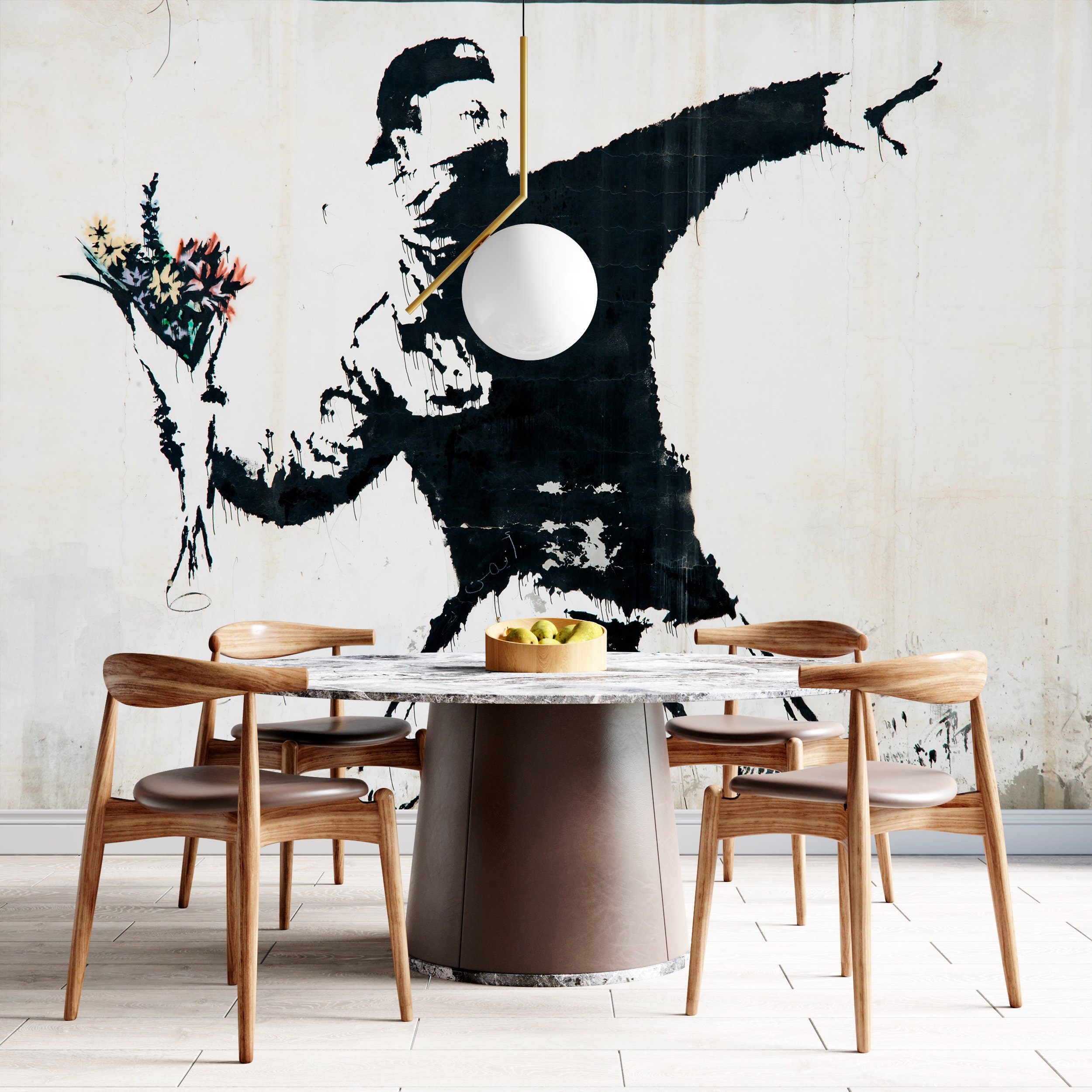 Banksy Throwing Flowers Wallpaper Mural: Graffiti Wall Art - Etsy