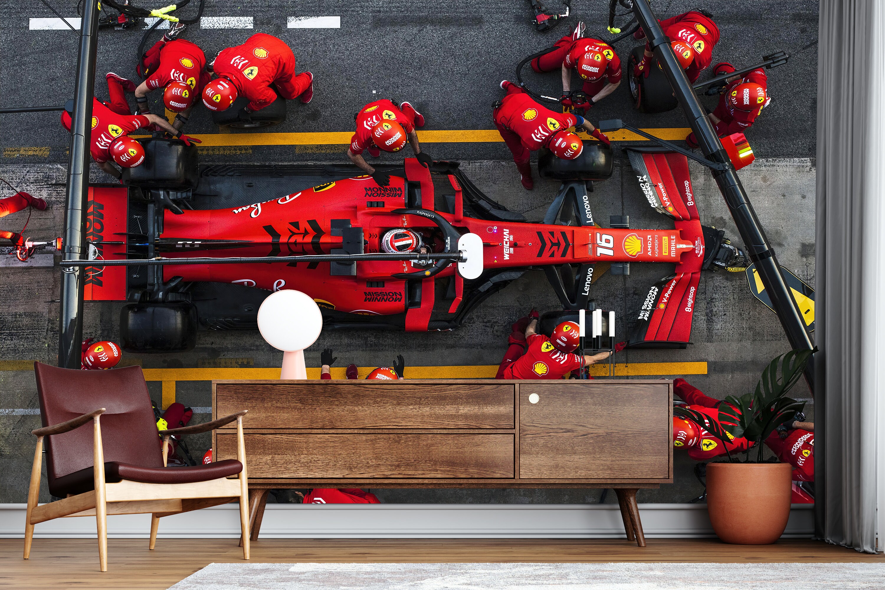 Ferrari F1 Pit Stop Wallpaper Mural: Charles Leclerc Garage Decor - Etsy
