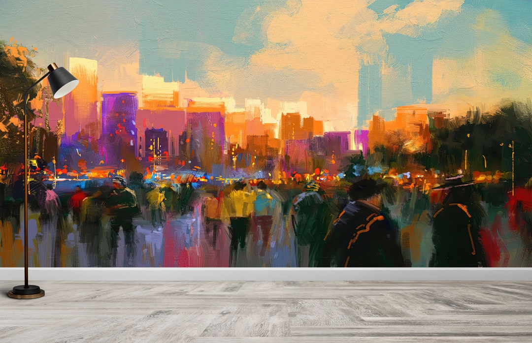 Abstract City Park Mural: People Painting, Peel and Stick Wallpaper - Etsy