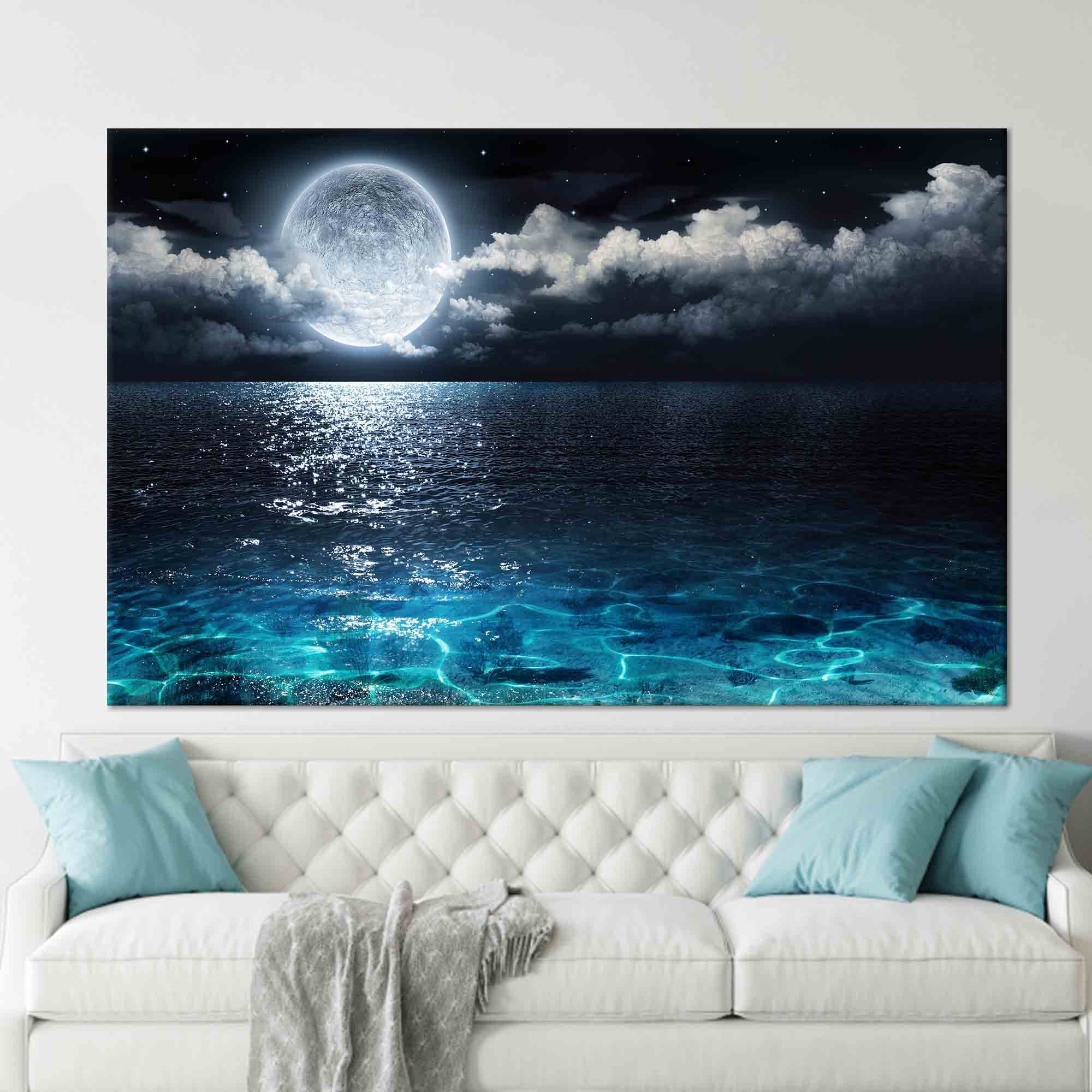 Trendy Canvas, Landscape Canvas Gift, Moon Over the Sea Canvas, Full ...