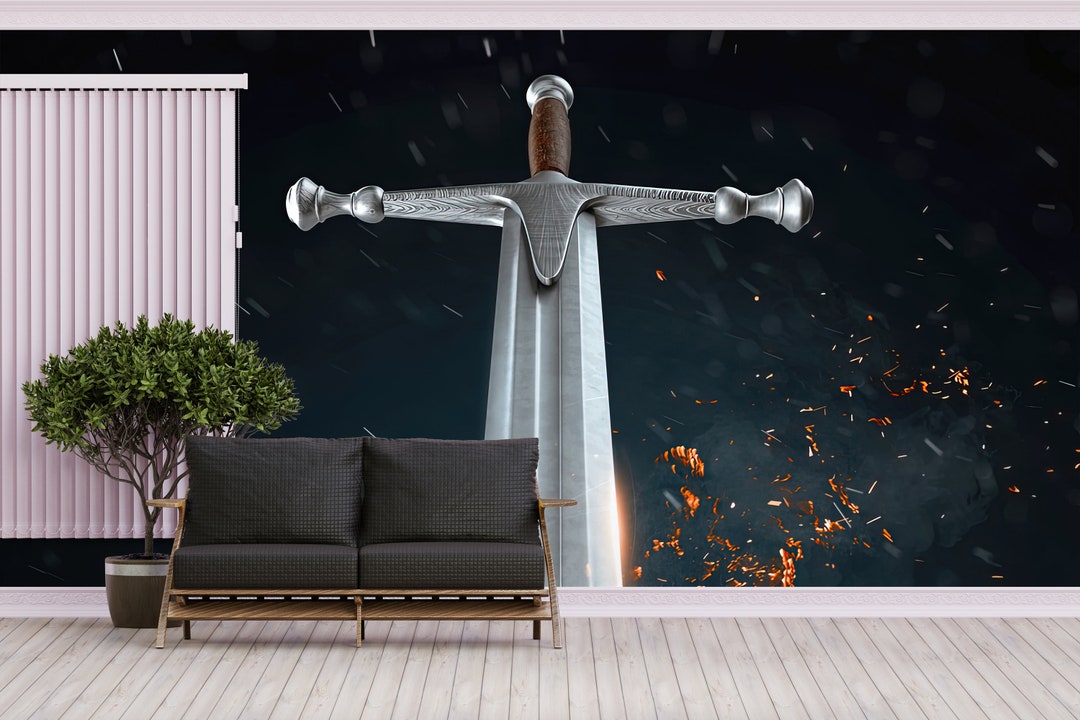 Modern Wall Art, 3D Wall Art, Modern Wallpaper, Warrior Sword Wall ...