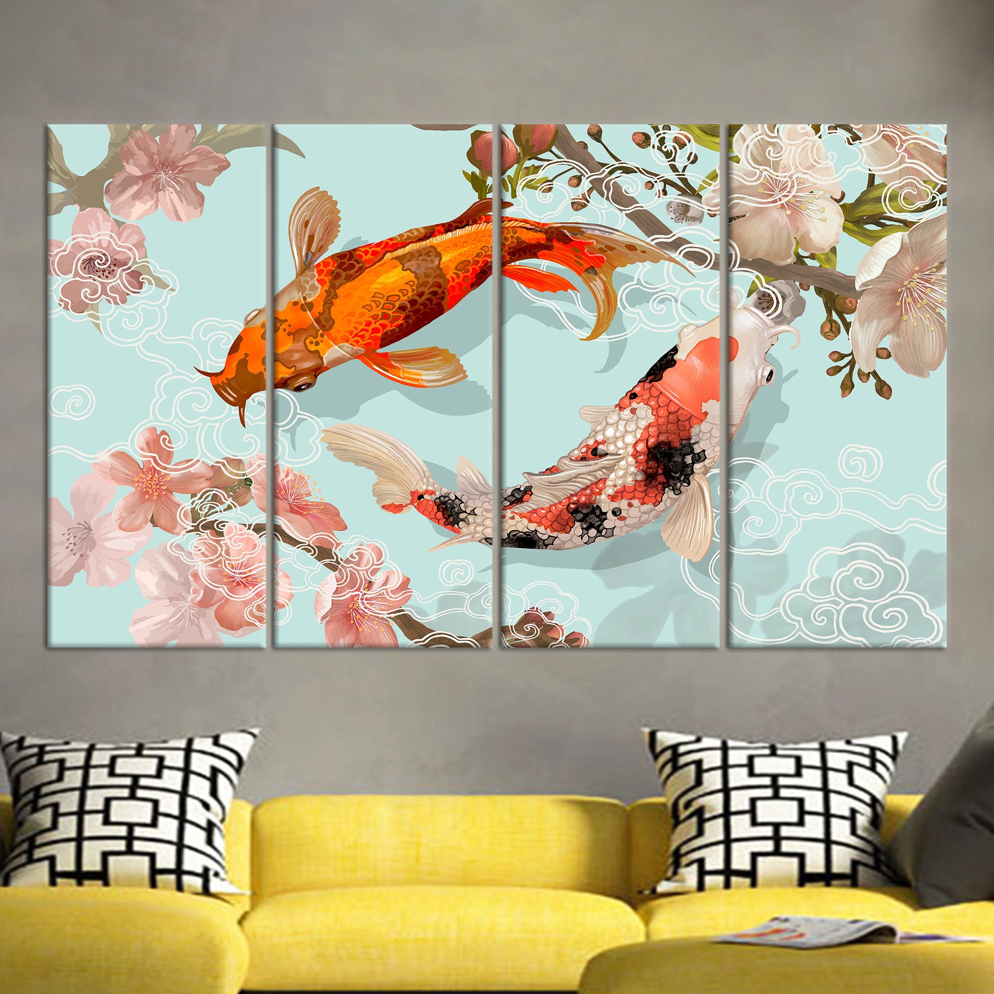 Japanese Koi Fish Art, Koi Wall Decor, Fish Wall Art, Animal Wall Decor ...