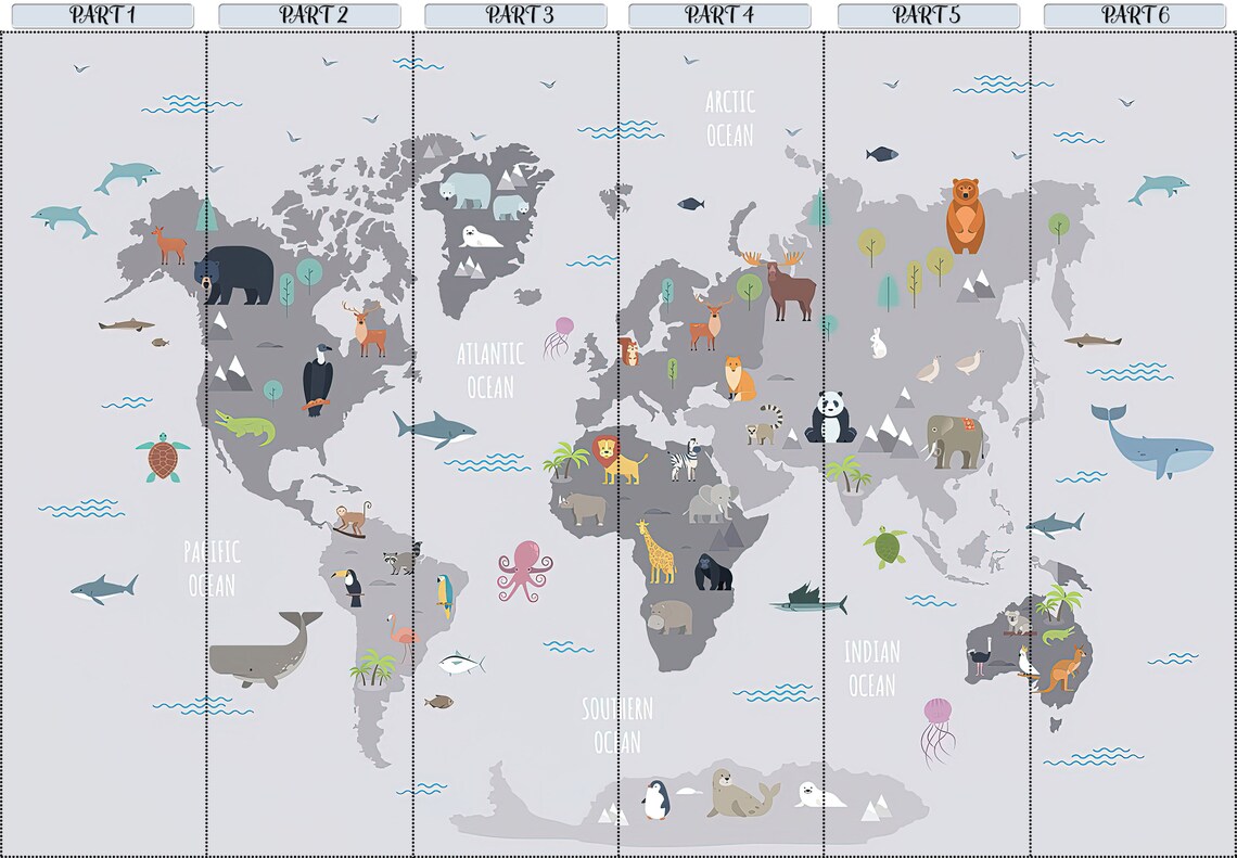 Educational Paper Craft World Map With Animals Mural Kids - Etsy