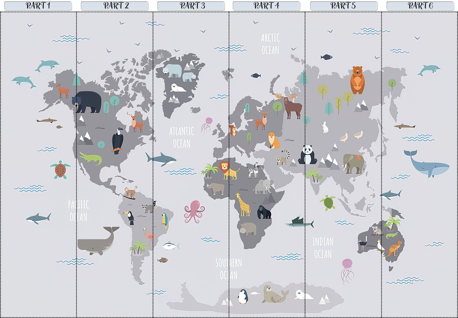 Educational Paper Craft World Map With Animals Mural Kids - Etsy