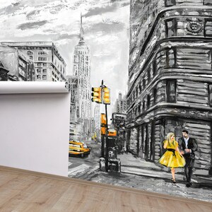 New York Wallpaper, Landscape Paper Craft, Man and Woman Wall Decor ...