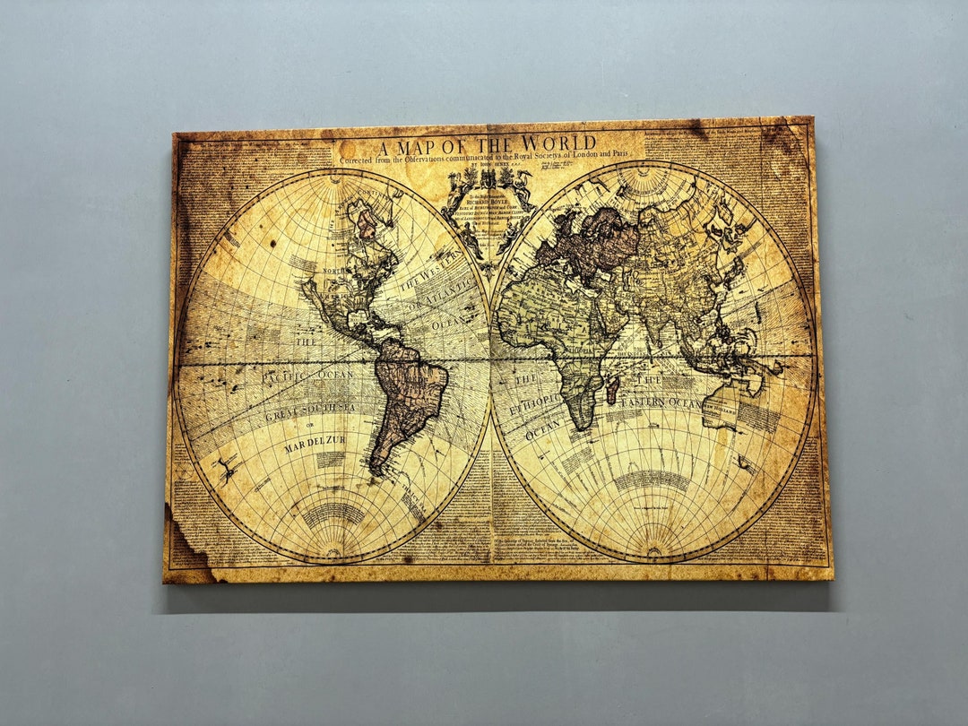 Map Glass Wall, Vintage World Map Wall Table, Gift for the Home, Old ...