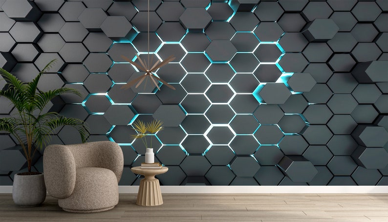 Black Geometric 3D Effect Removable Wallpaper Mural - Etsy
