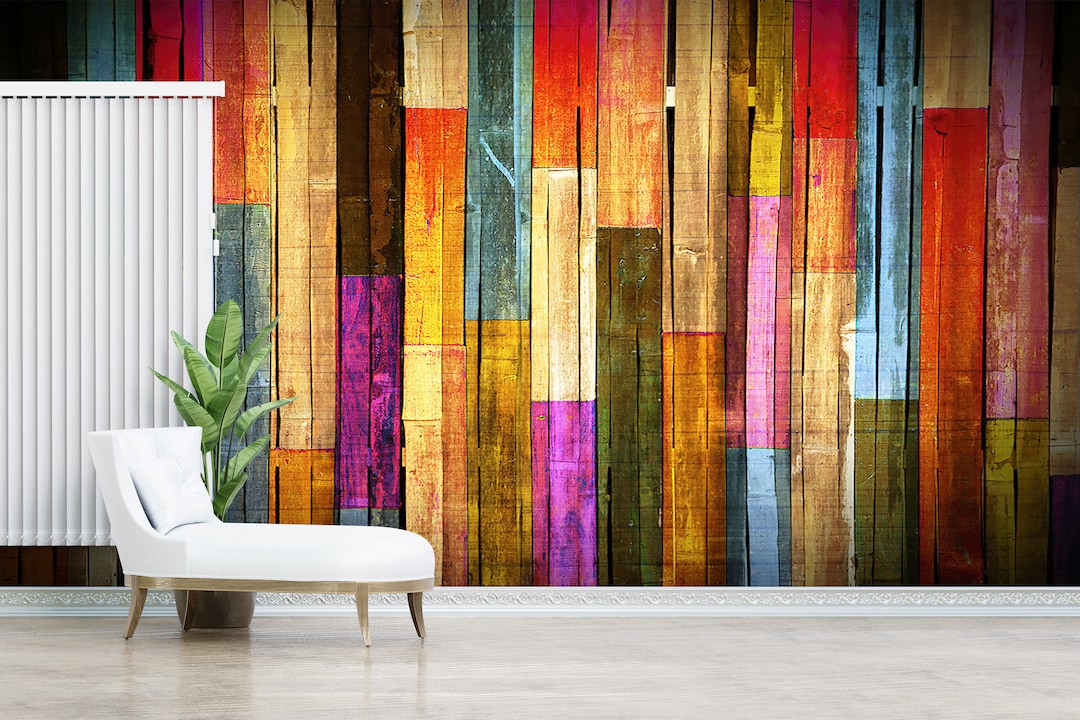 Colorful Wood Panels Wall Mural: Modern Paper Art Decals - Etsy