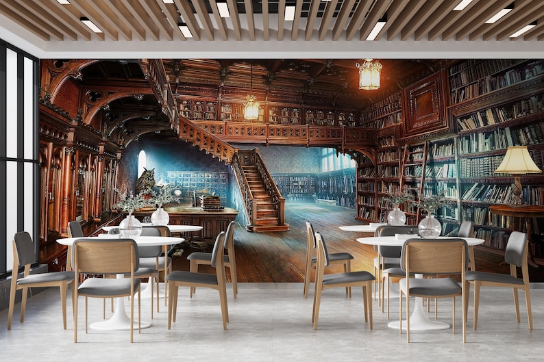 Library Wallpaper Mural: 3D Papercraft Books, Custom Size Self-adhesive ...