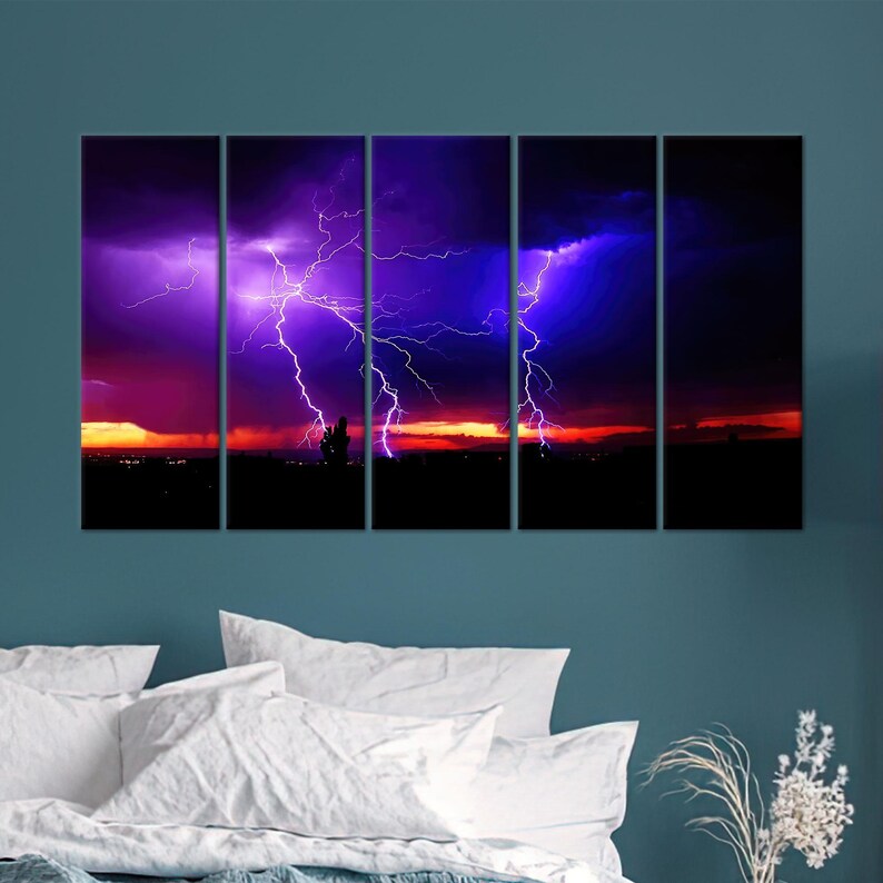 Colorful Sky Tempered Glass Wall Art: Landscape Lighting Storm - Etsy