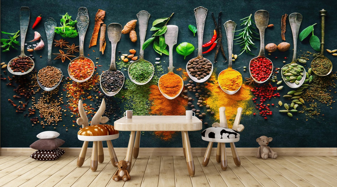 Spices Kitchen Mural: 3D Printing Art Wallpaper - Etsy