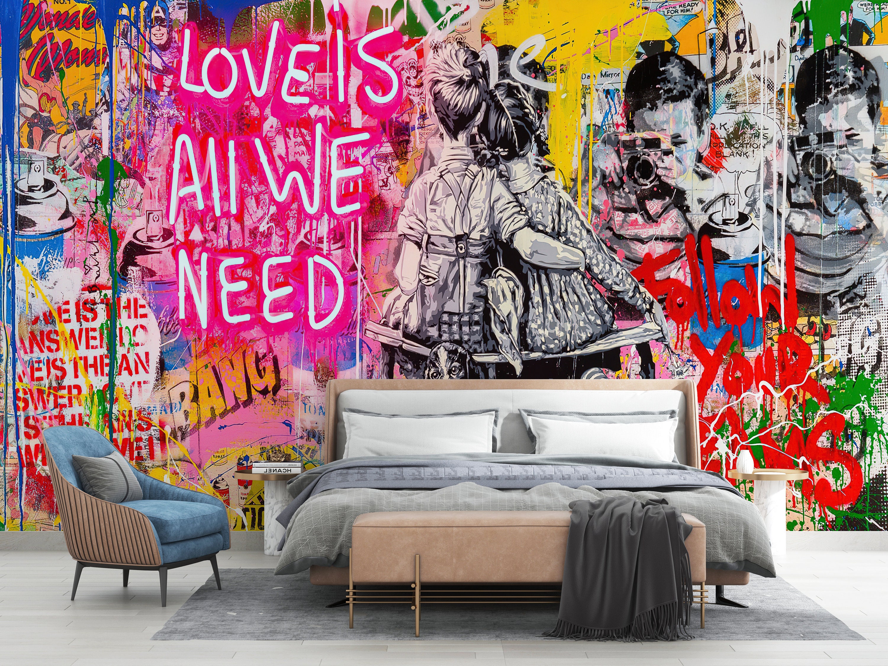 Love Need Wallpaper Love is All We Need Wall Painting Do It - Etsy