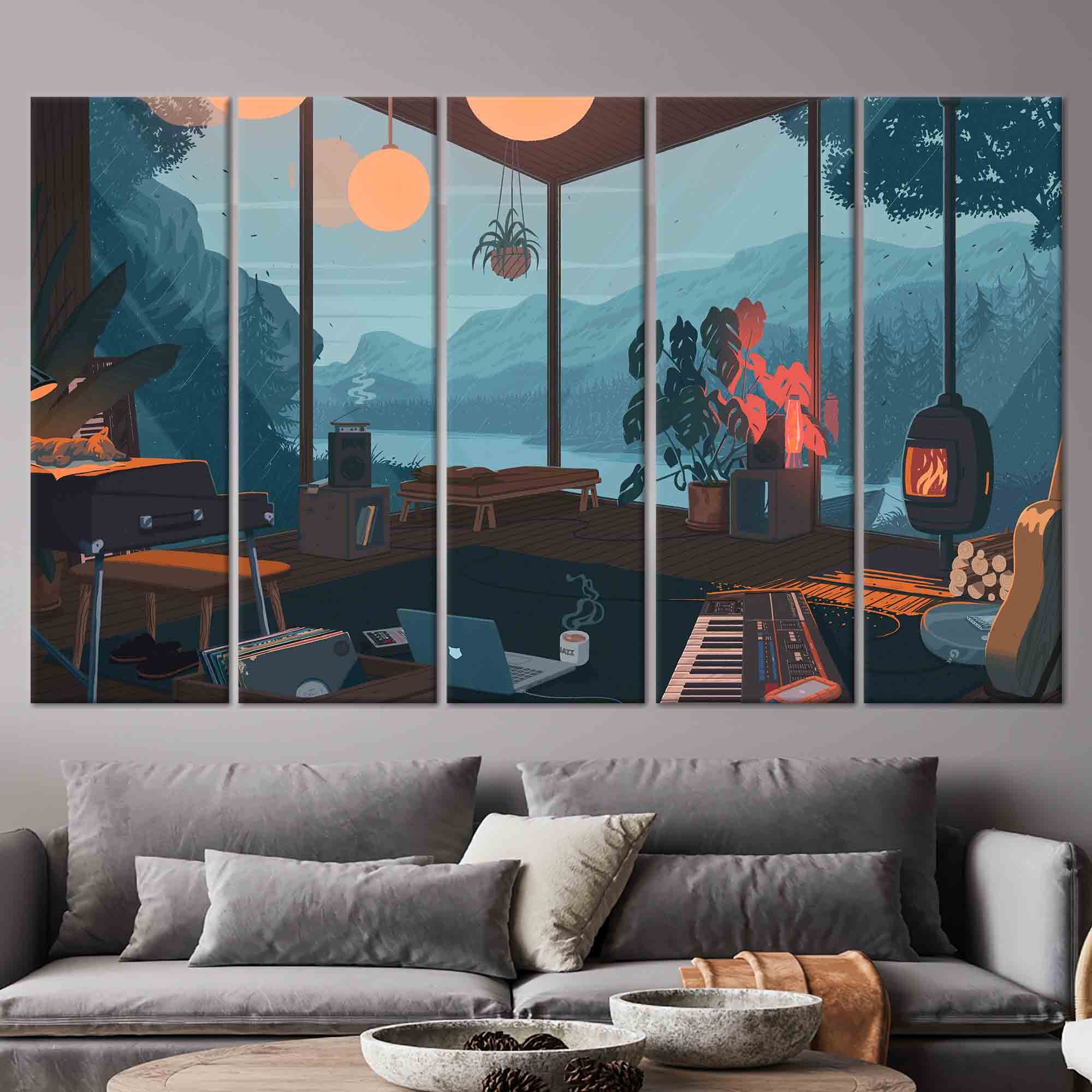 Modern Canvas Print, Lo-fi Style Anime Room Poster, Anime City Glass ...